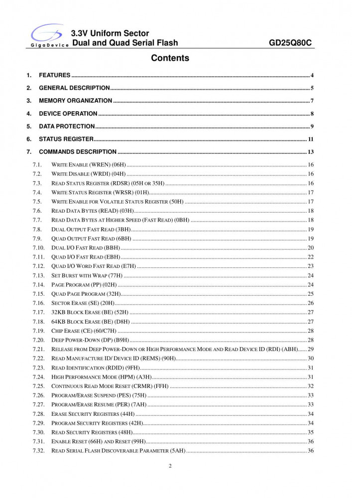 GD25Q80C datasheet page 2