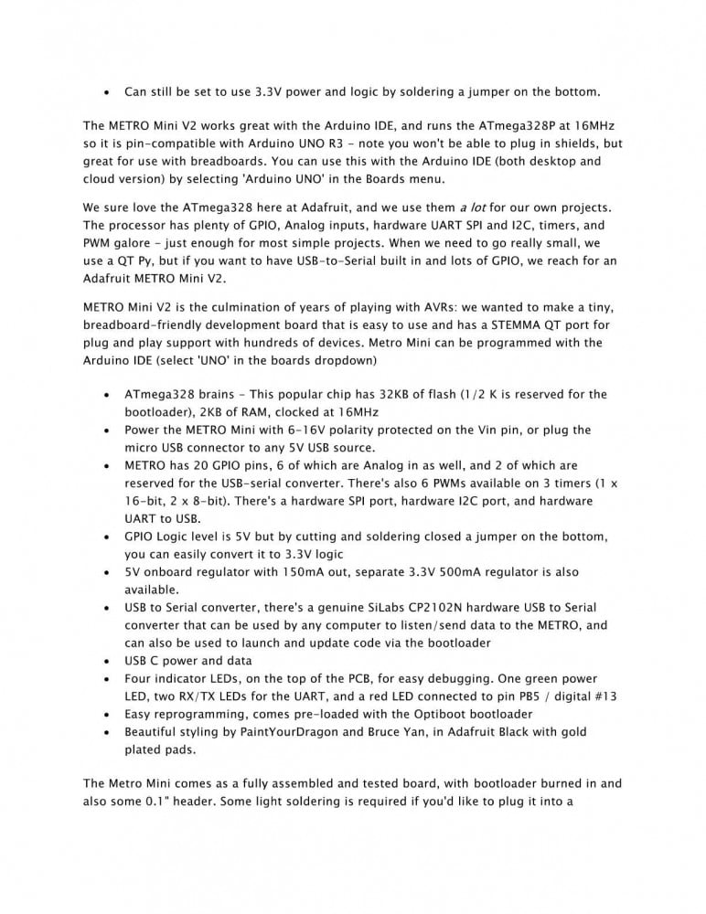 Adafruit METRO Mini 328 V2 technical document page 2