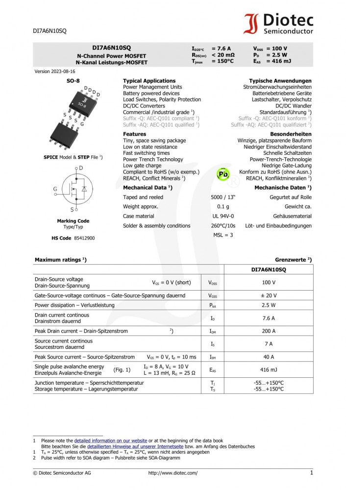 DI7A6N10SQ technical document page 1