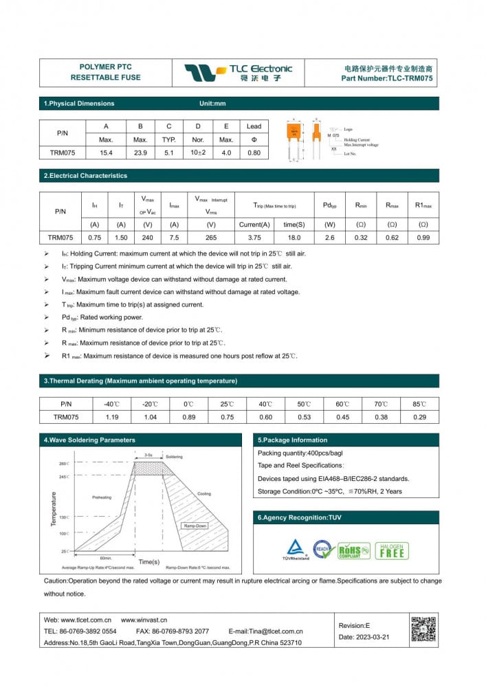 TLC Electronic TRM075 datasheet page
