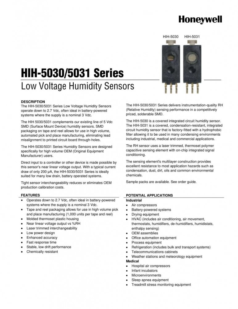 HIH-5031-001 datasheet page 1