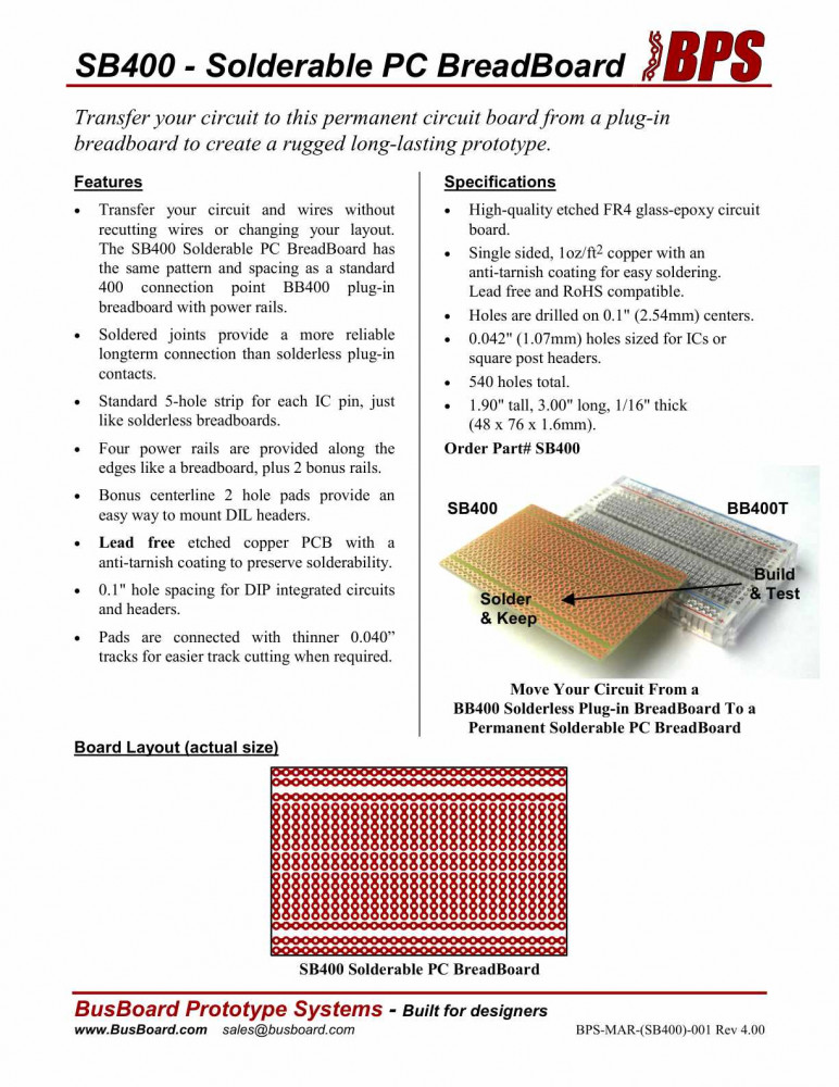 SB400 solderable prototyping board documentation image
