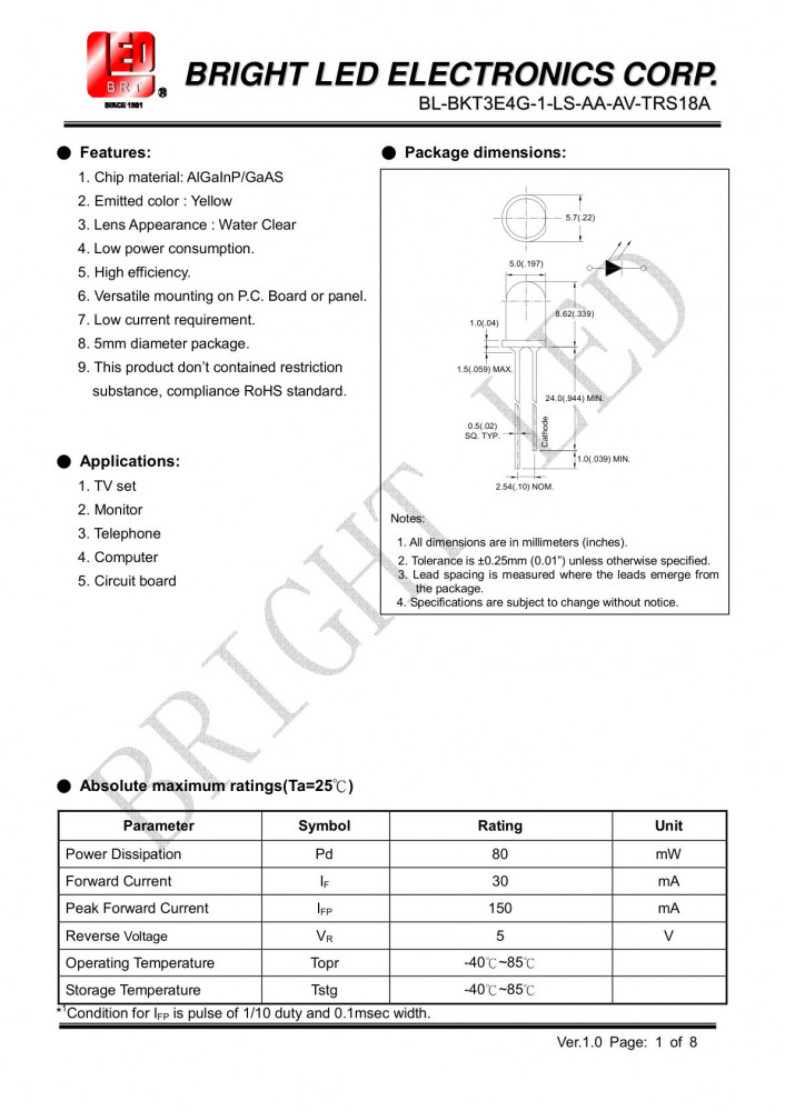 BL-BKT3E4G-1-LS-AA-AV-TRS18A datasheet page 1