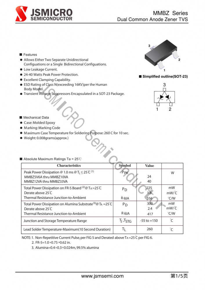 MMBZ20VA datasheet page 1