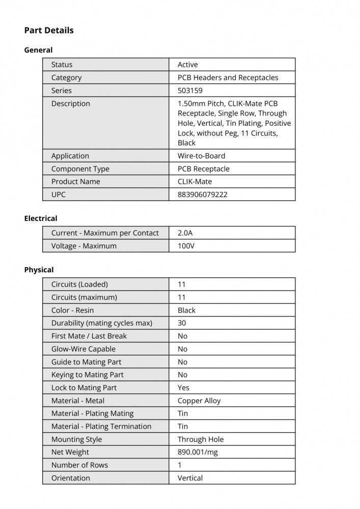 MOLEX 5031591111 technical document page 2