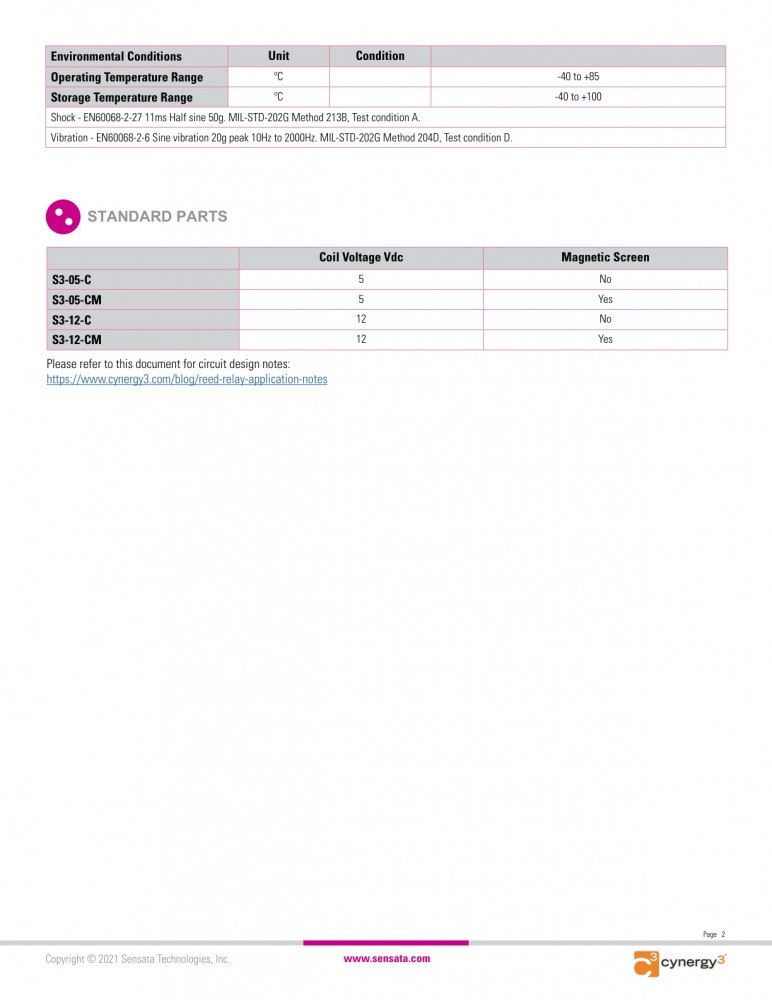 S3 series reed relay technical document page 2