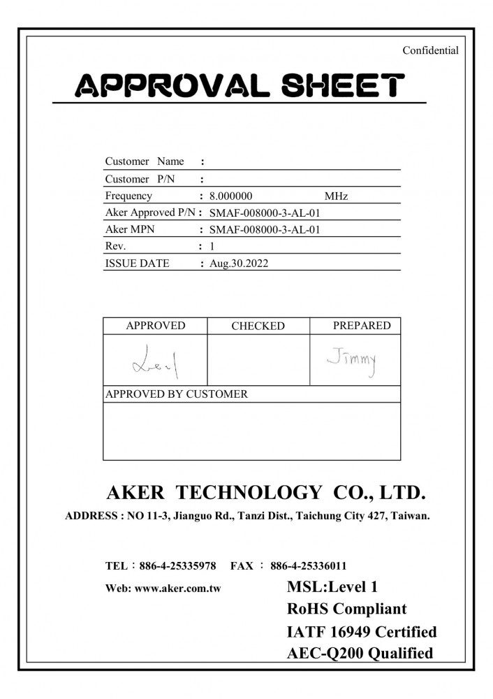 AKER SMAF-008000-3-AL-01 approval sheet page 1