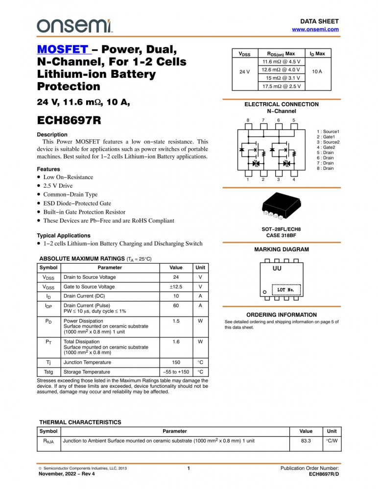 ECH8697R datasheet page 1