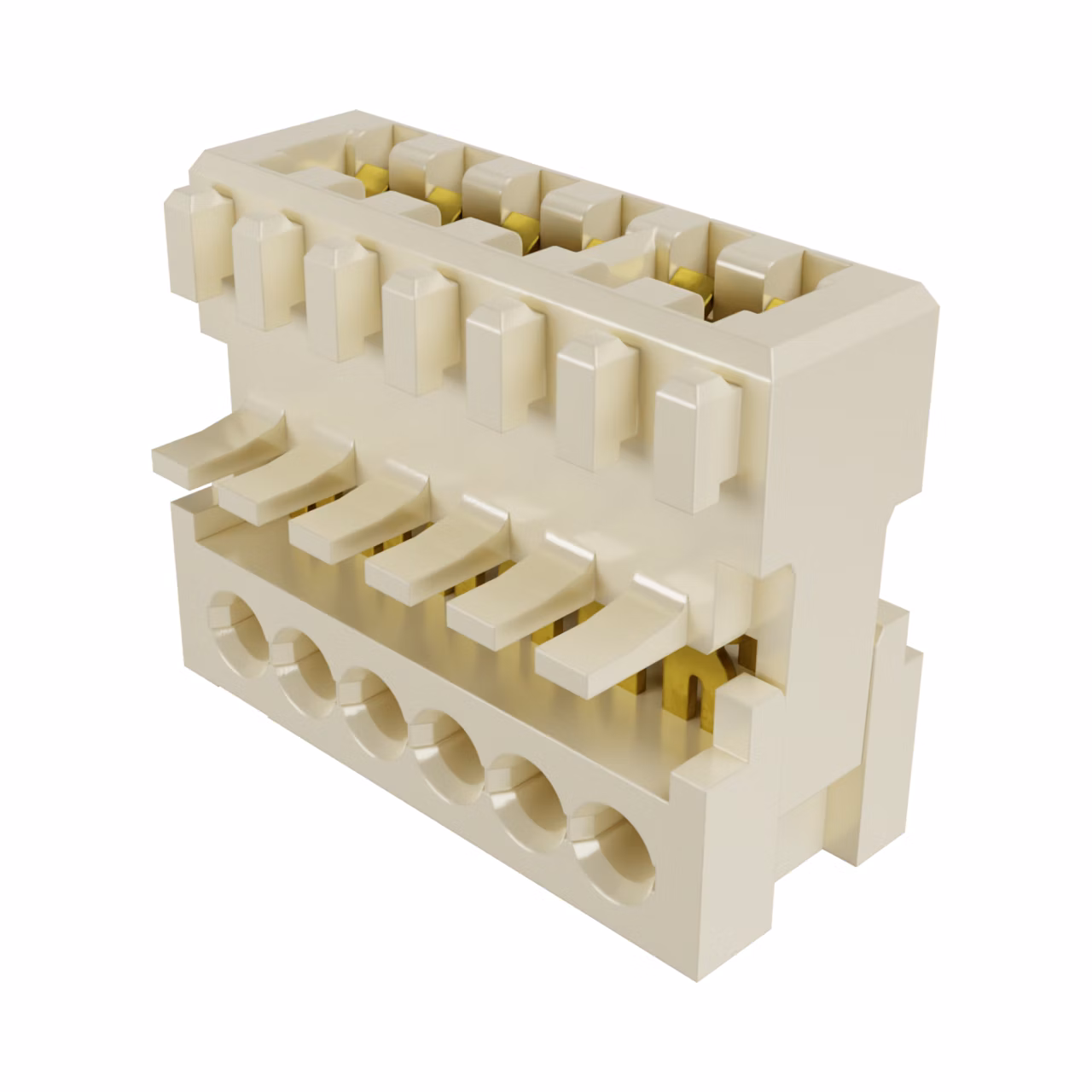 Appli-Mate RAST 2.5 Connector, 2.50mm Pitch, Female, 6 Circuits, Polarizing Rib Between 4/5, Closed Endwalls, Gold Plating for sale