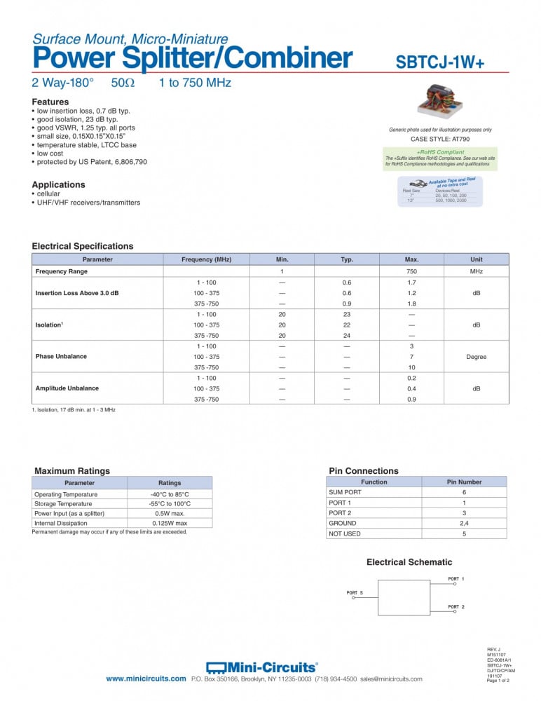 SBTCJ-1W+ datasheet page 1