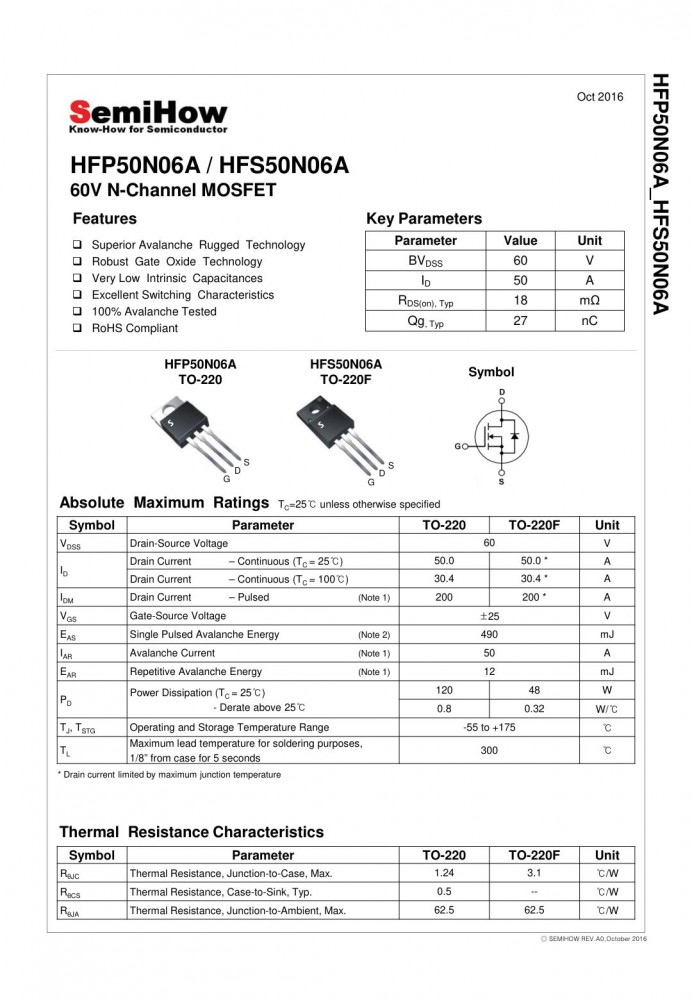 HFS50N06A datasheet page 1
