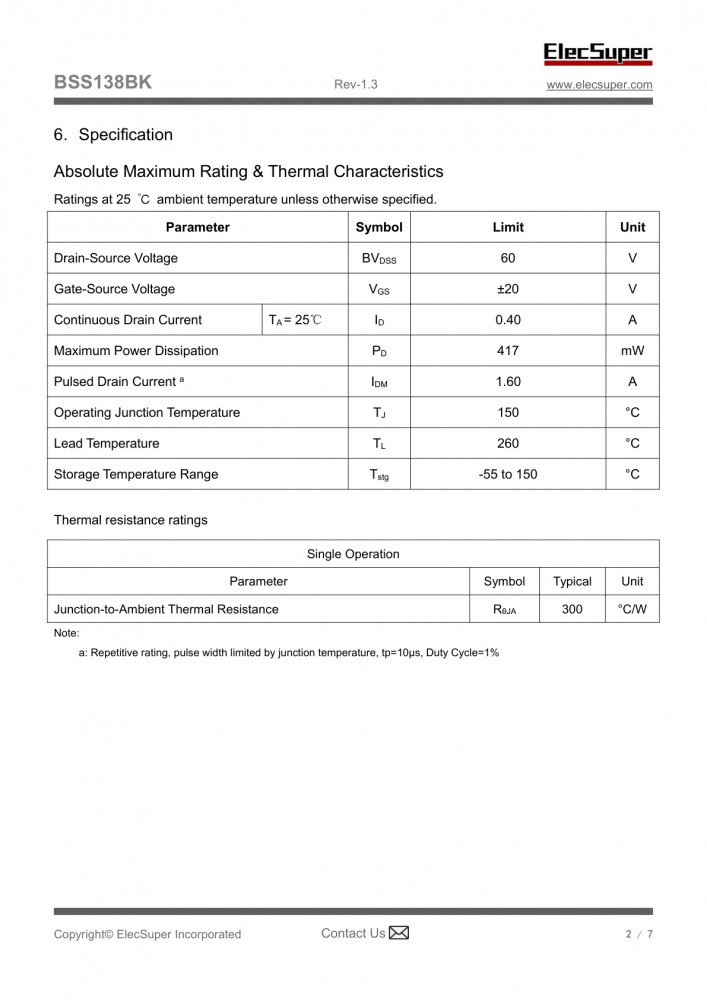 BSS138BK datasheet page 2