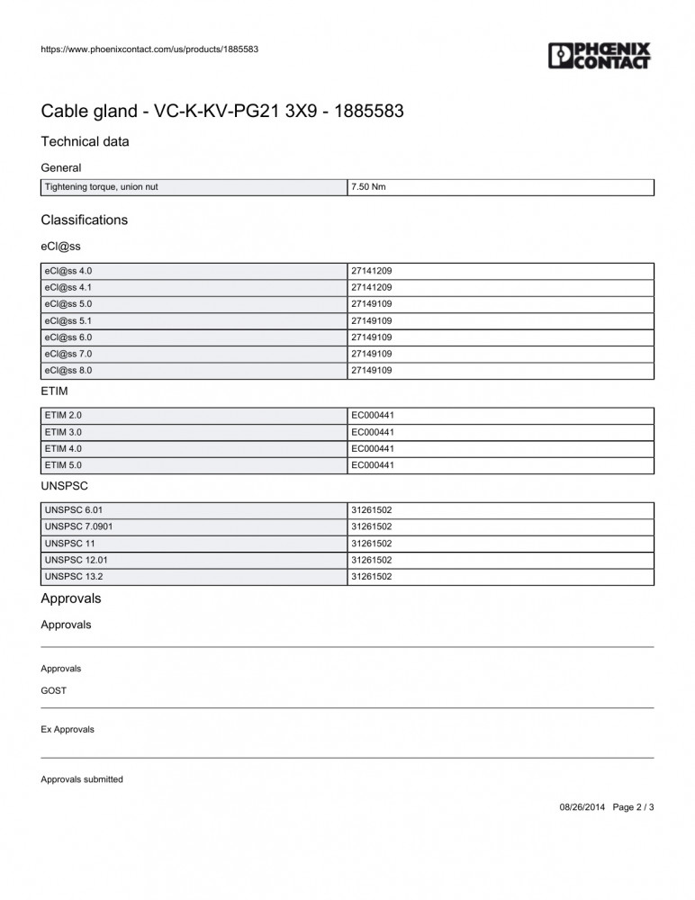 Phoenix Contact 1885583 technical data preview