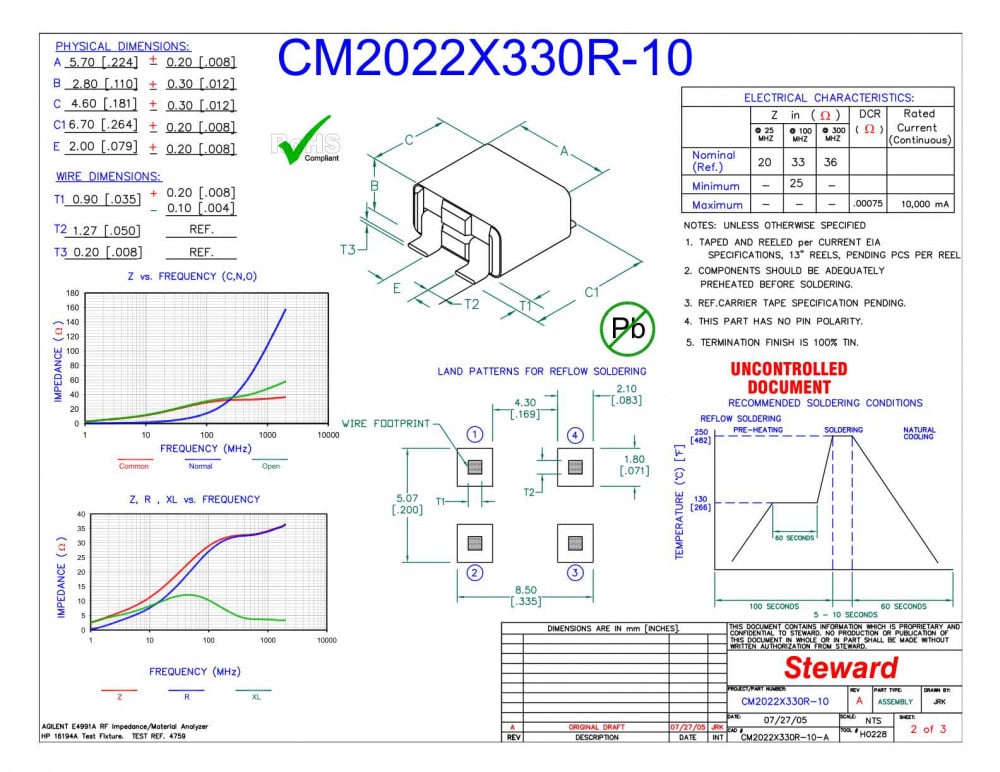 CM2022X330R-10 technical drawing and electrical characteristics