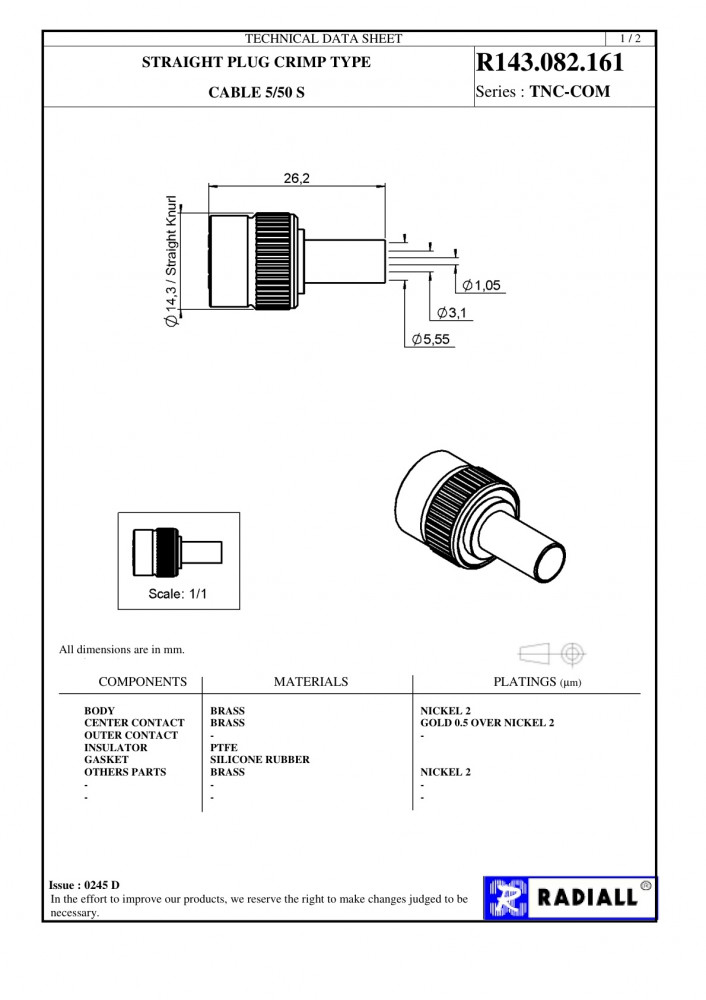 Radiall R143082161 technical datasheet, page 1