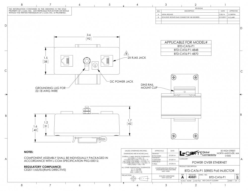 L-com BTD-CAT6-P1 drawing
