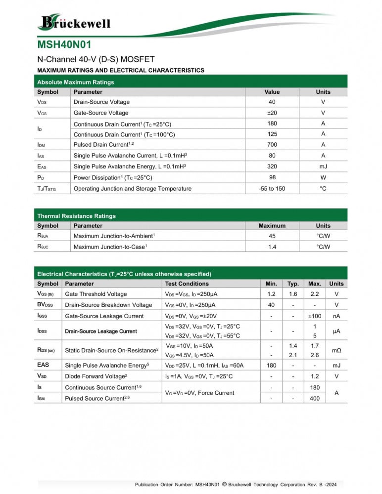 MSH40N01 datasheet page 2