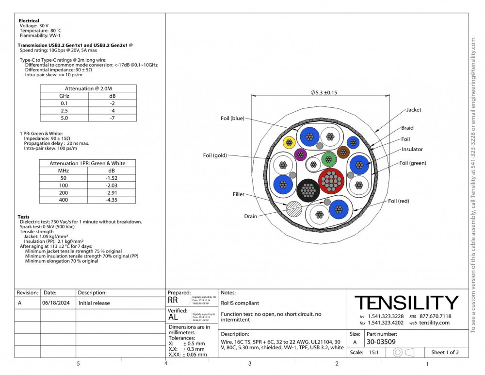 Tensility 30-03509 specification drawing, page 1