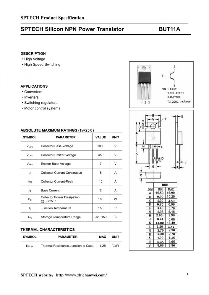 BUT11A SPTECH datasheet page 1