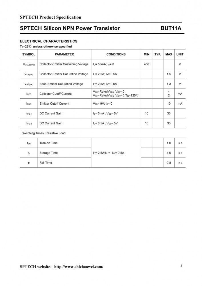 BUT11A SPTECH datasheet page 2