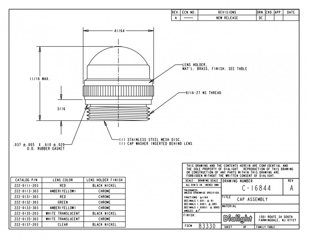 Dialight document page 1 for model 2220111203