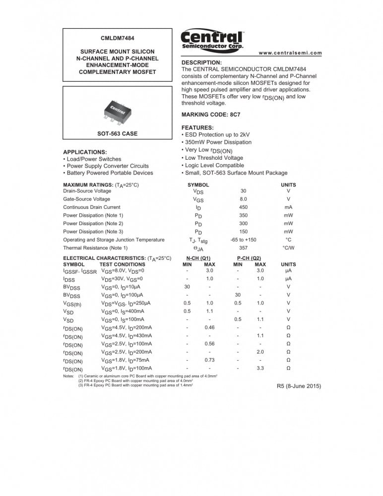 CMLDM7484 TR PBFREE datasheet page 1