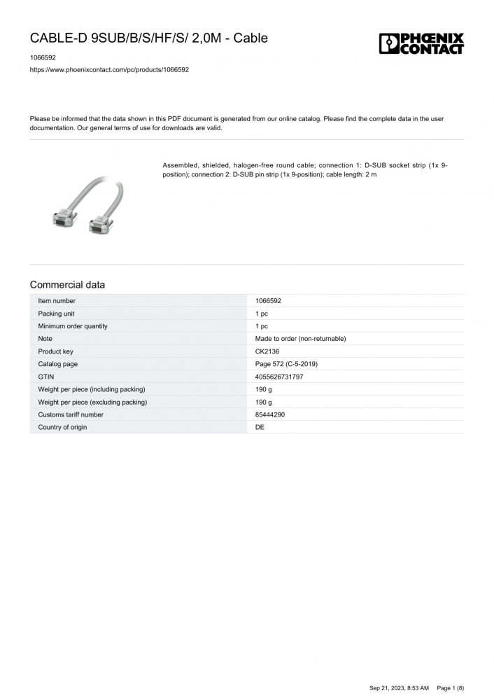 Phoenix Contact 1066592 technical document page 1