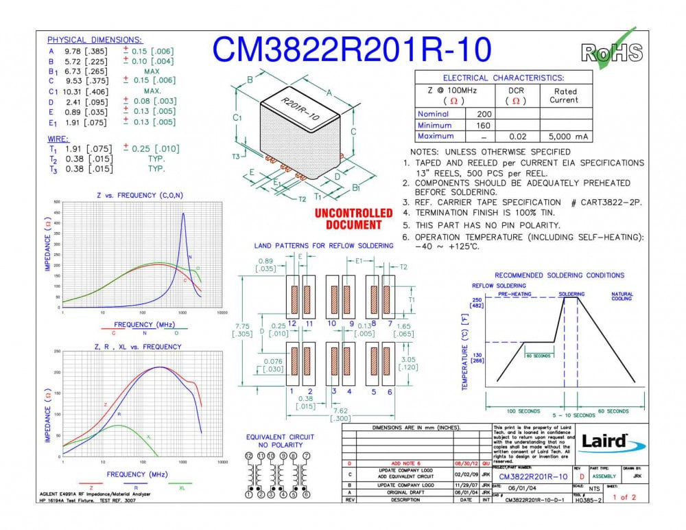 Laird CM3822R201R-10 technical drawing and specifications