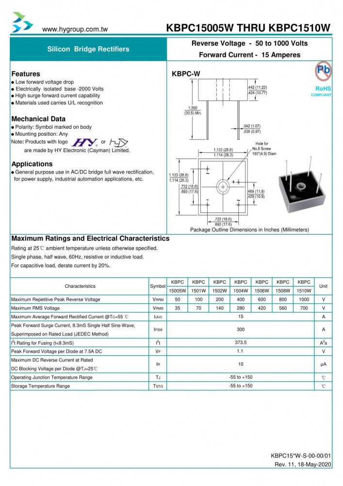 KBPC1506W product documentation image 1