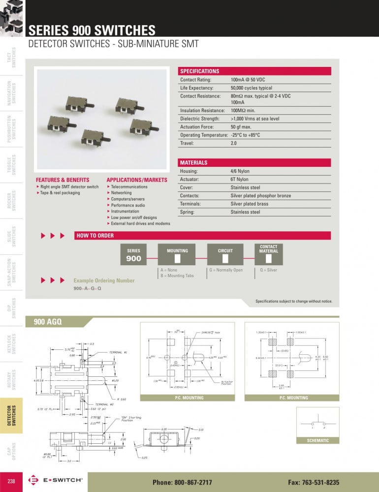 E-Switch 900BGQ technical document page