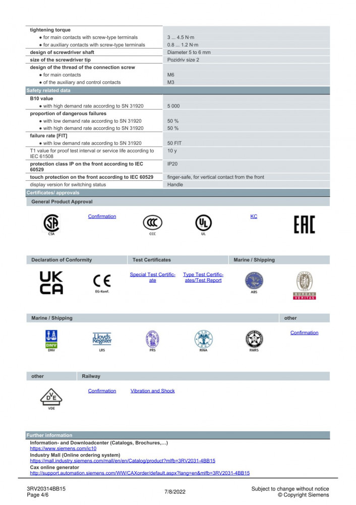 SIEMENS 3RV20314BB15 datasheet page 4