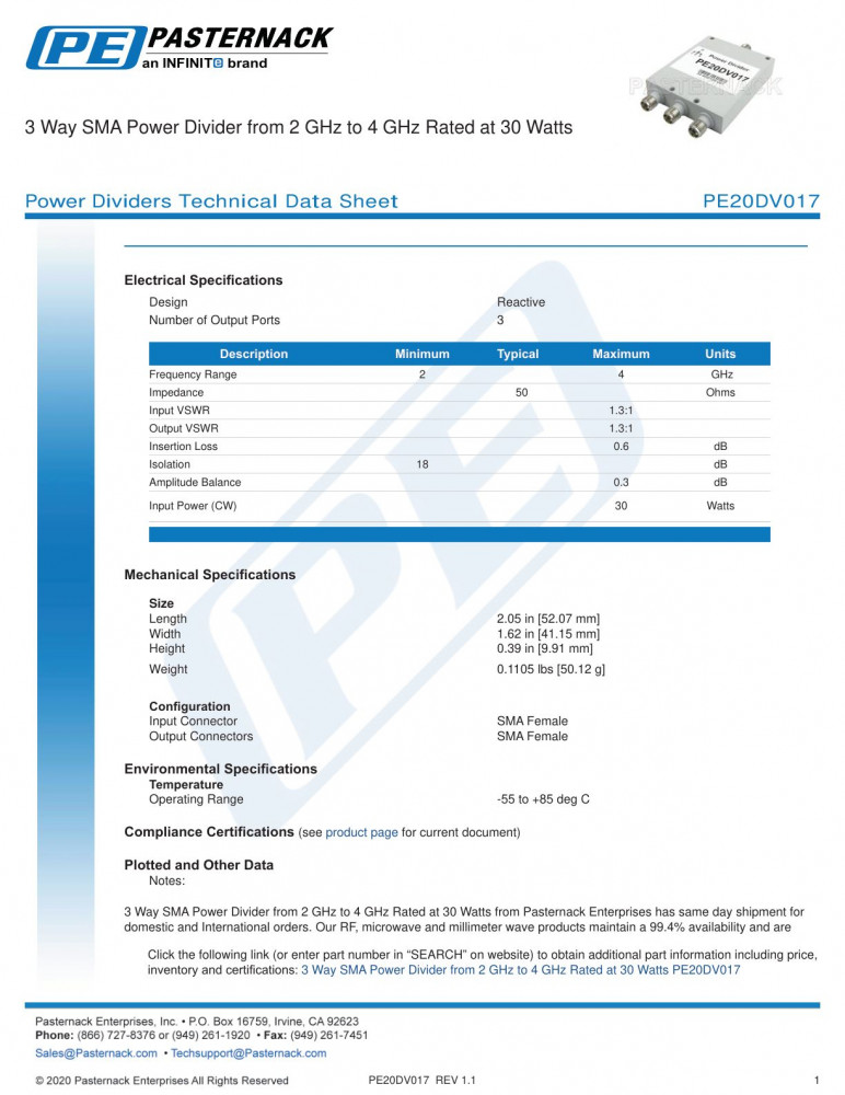 PE20DV017 technical document page 1