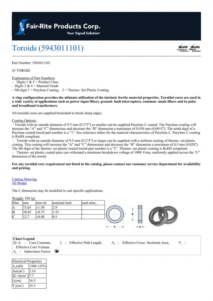 Fair-Rite 5943011101 catalog documentation page 1