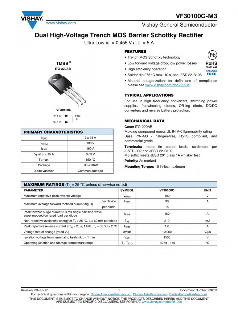 VF30100C datasheet page 1