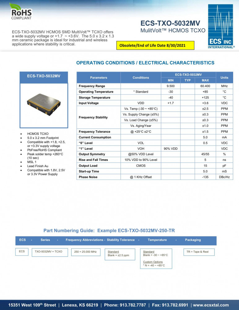 ECS-TXO-5032MV datasheet page 1