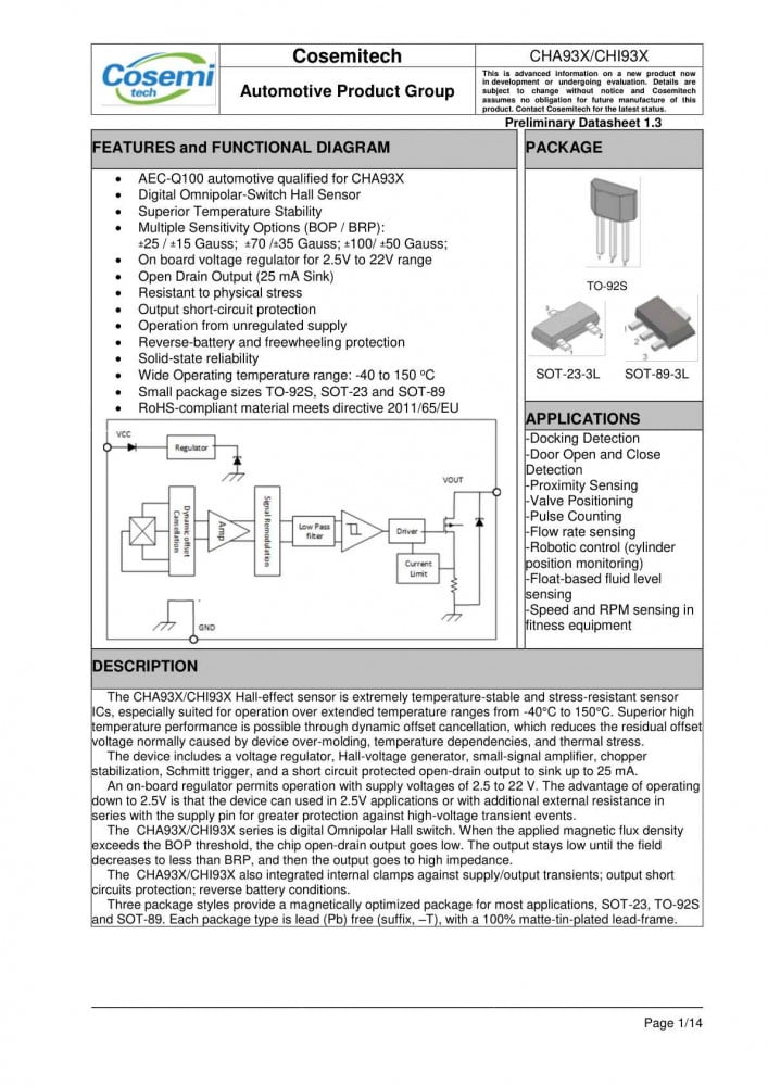 CHA931TB datasheet page 1