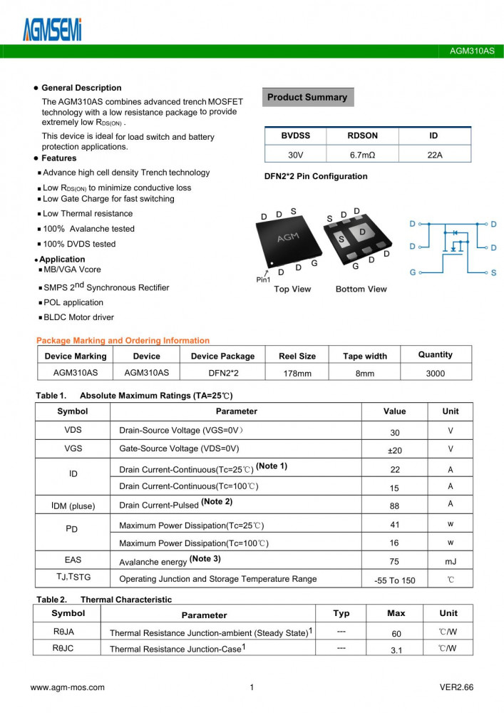 AGM310AS datasheet page 1