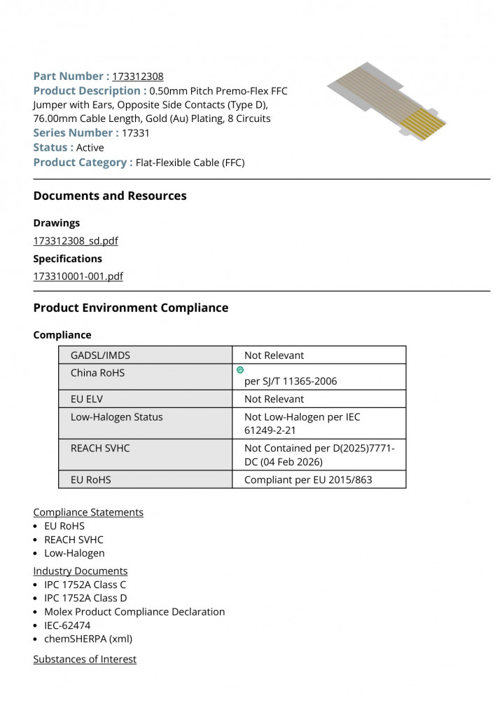 MOLEX 173312308 product drawing page 1