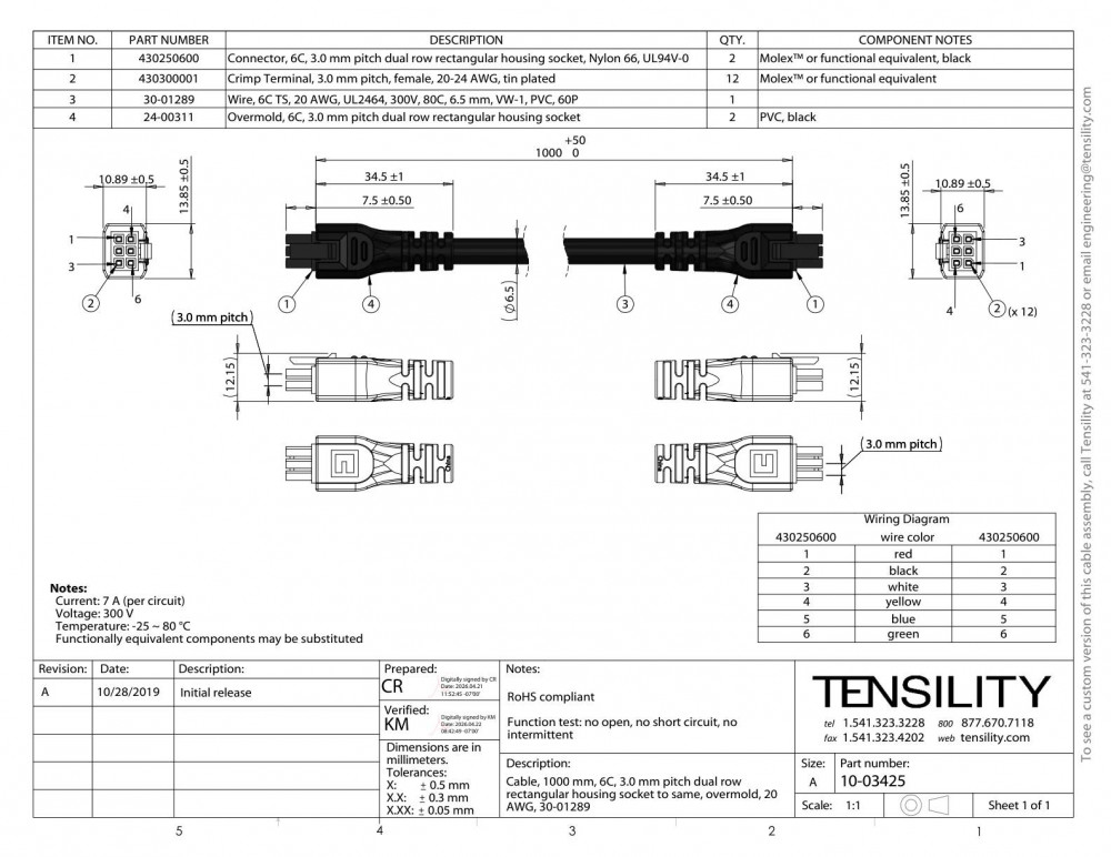 Technical drawing image for Tensility International 10-03425 cable assembly
