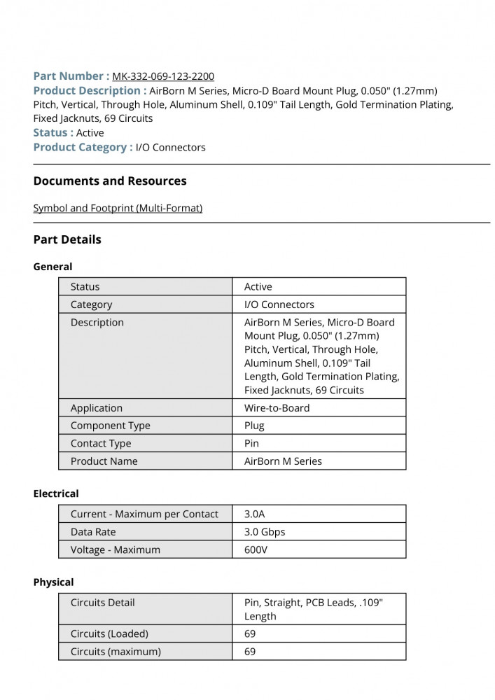 Technical document page 1 for MK-332-069-123-2200