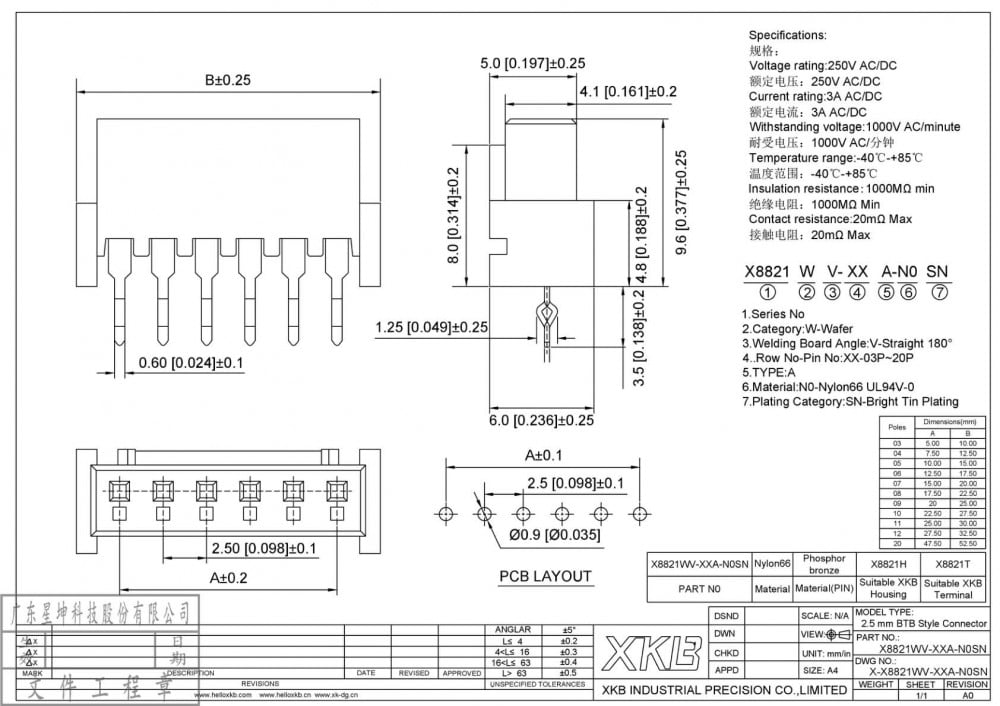 XKB Connection X8821WV-05A-N0SN technical document