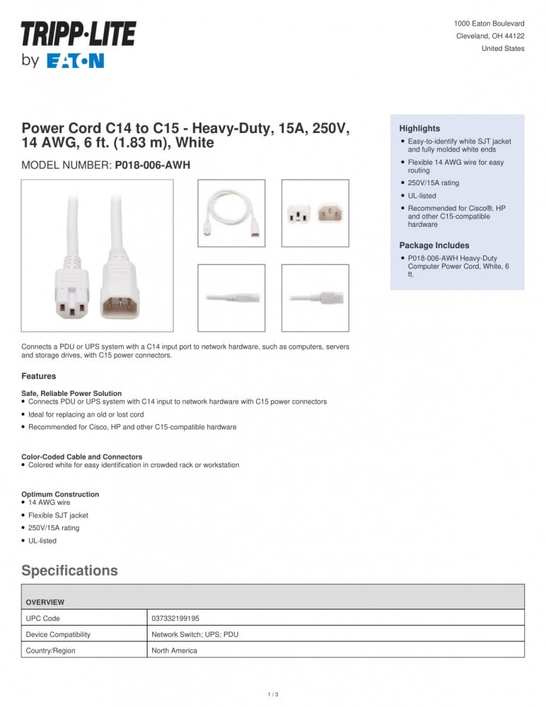 P018-006-AWH technical document page 1
