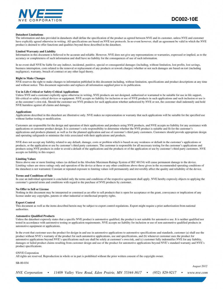 NVE DC002-10E datasheet page 3