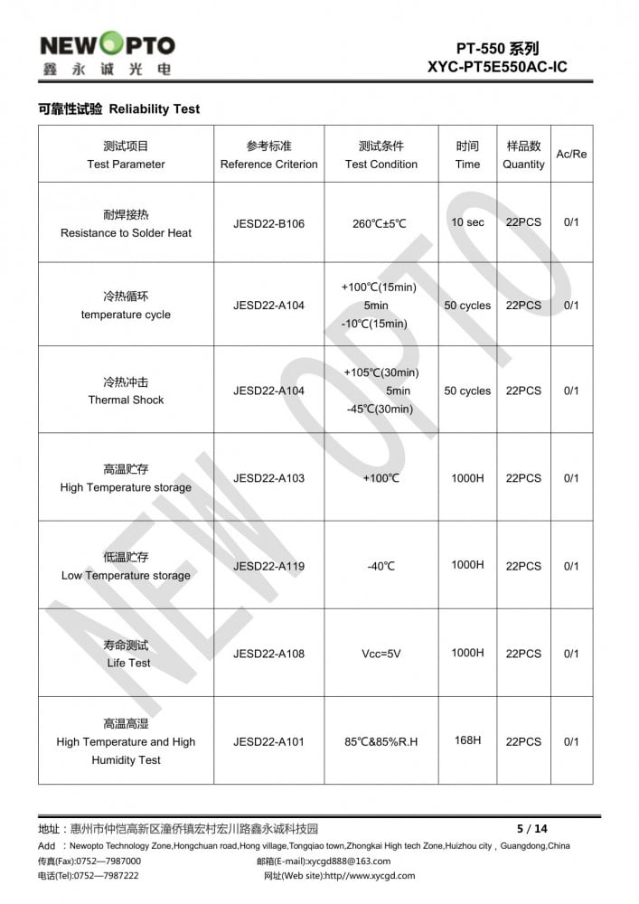 XYC-PT5E550AC-IC datasheet page 5
