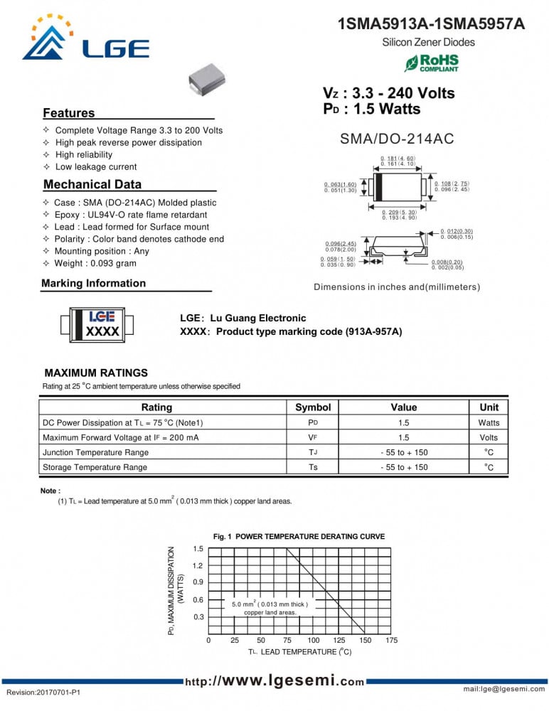 LGE 1SMA5913A datasheet page 1