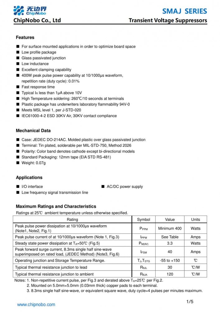 SMAJ26CA datasheet page 1