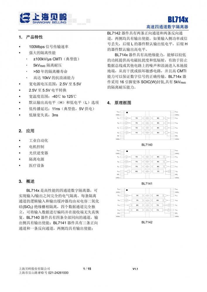 BL7141WH datasheet page 1