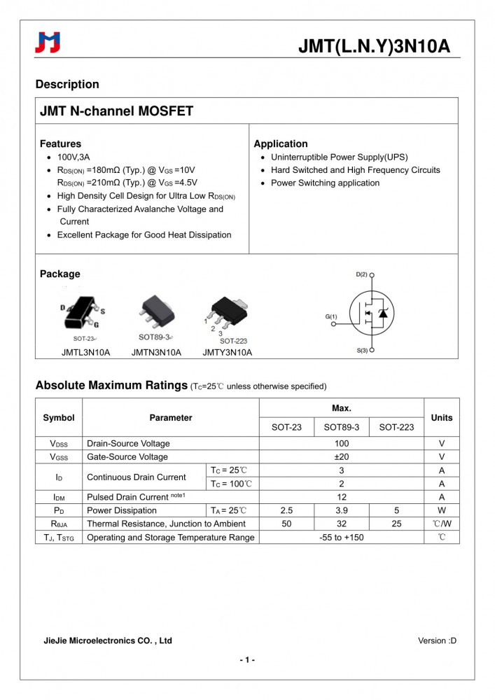 JMTL3N10A datasheet page 1