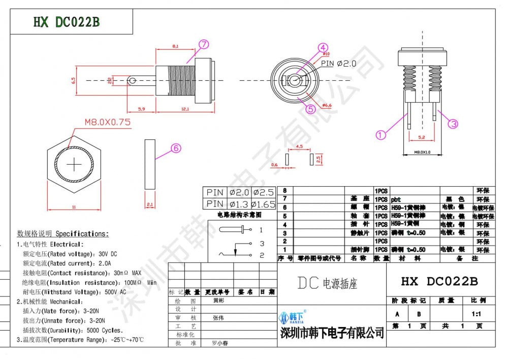HX DC022B technical document page 1