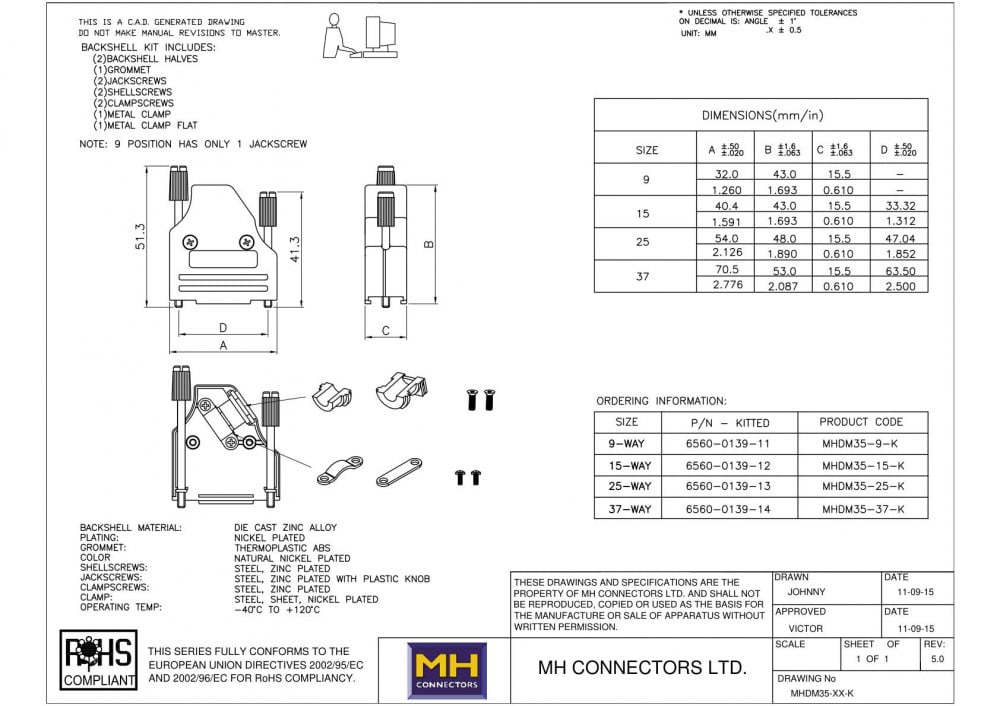 MHDM35 backshell technical drawing page 1